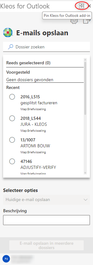 Kleos [KFO]: Quick user guide voor Kleos for Outlook web add-in