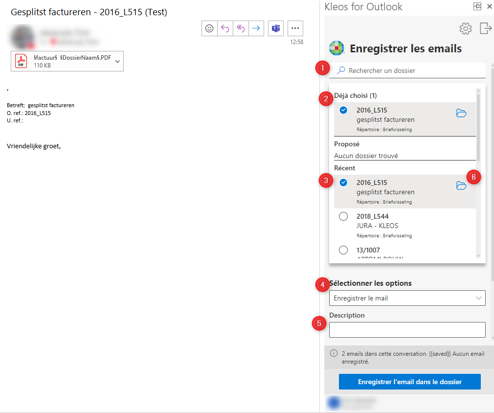 Kleos : Guide utilisateur rapide pour le complément web Kleos pour Outlook